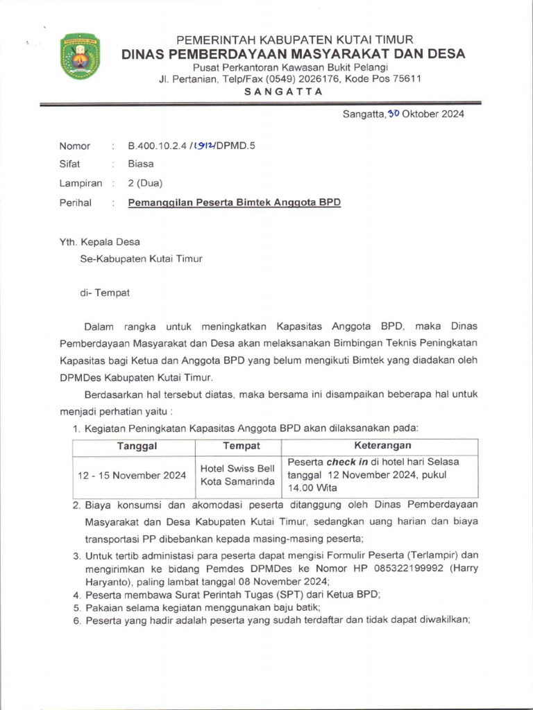 Pemangilan Peserta Bimtek BPD 2024 | PDF