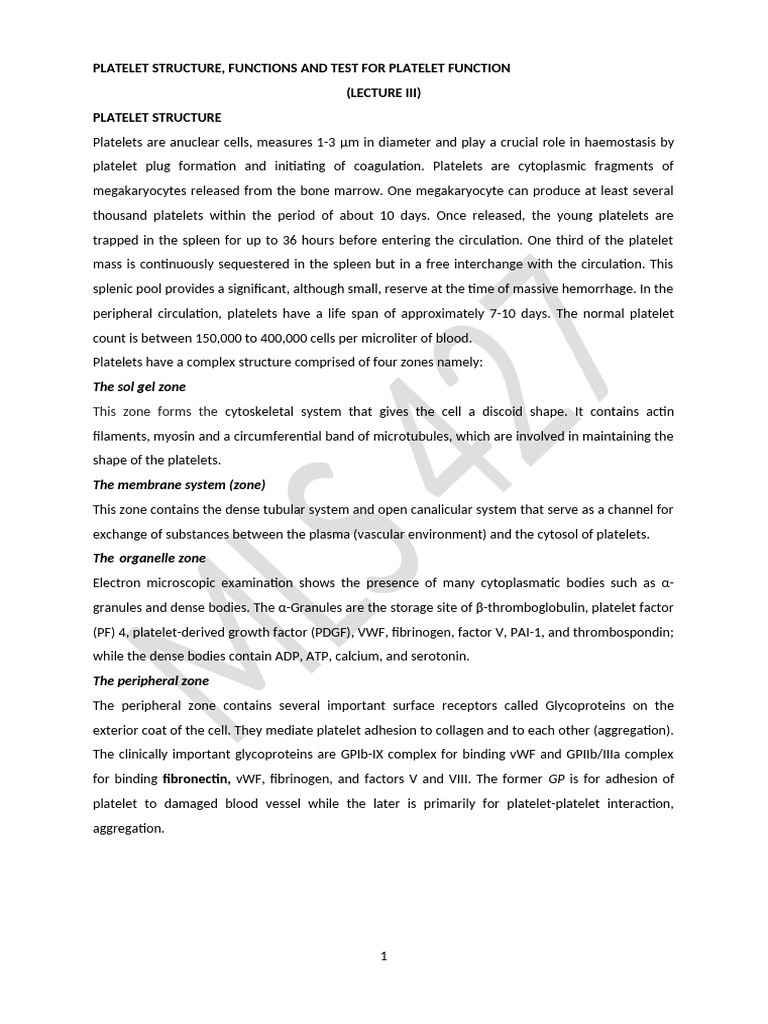 Platelet Structure and Functions | PDF | Platelet | Coagulation