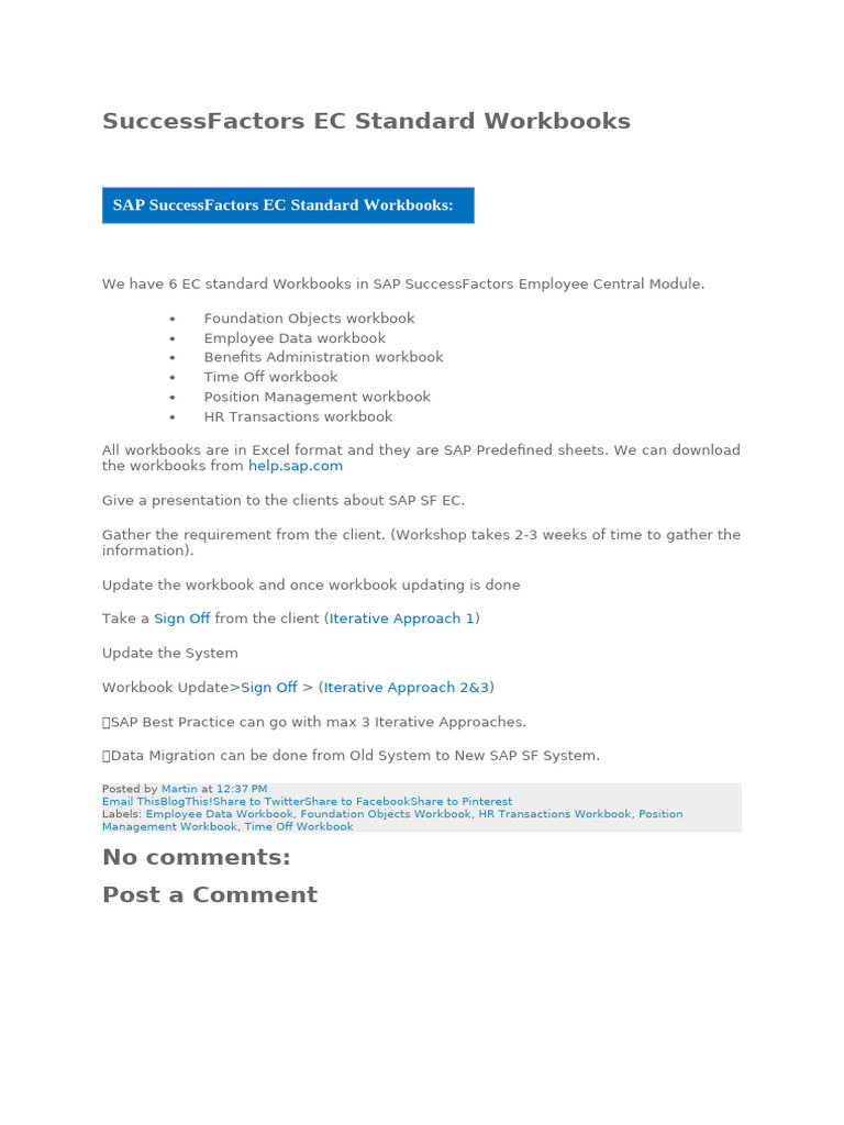 SuccessFactors EC Standard Workbooks | PDF