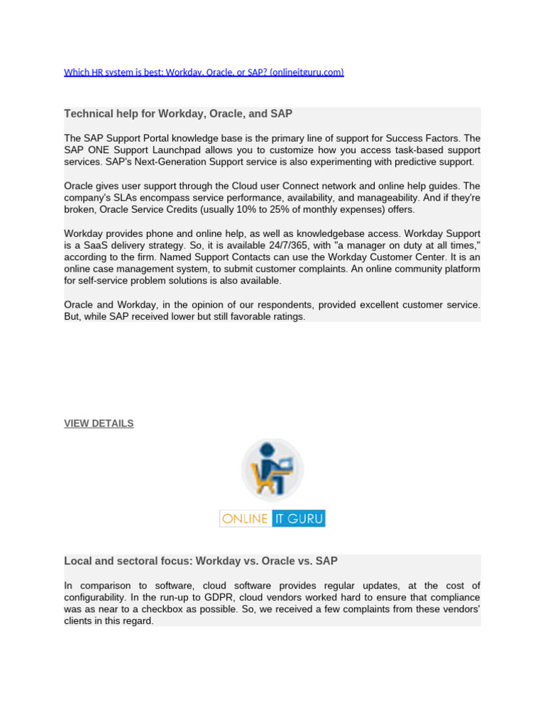 Comparing HR Systems: Workday vs Oracle | PDF | Cloud Computing ...