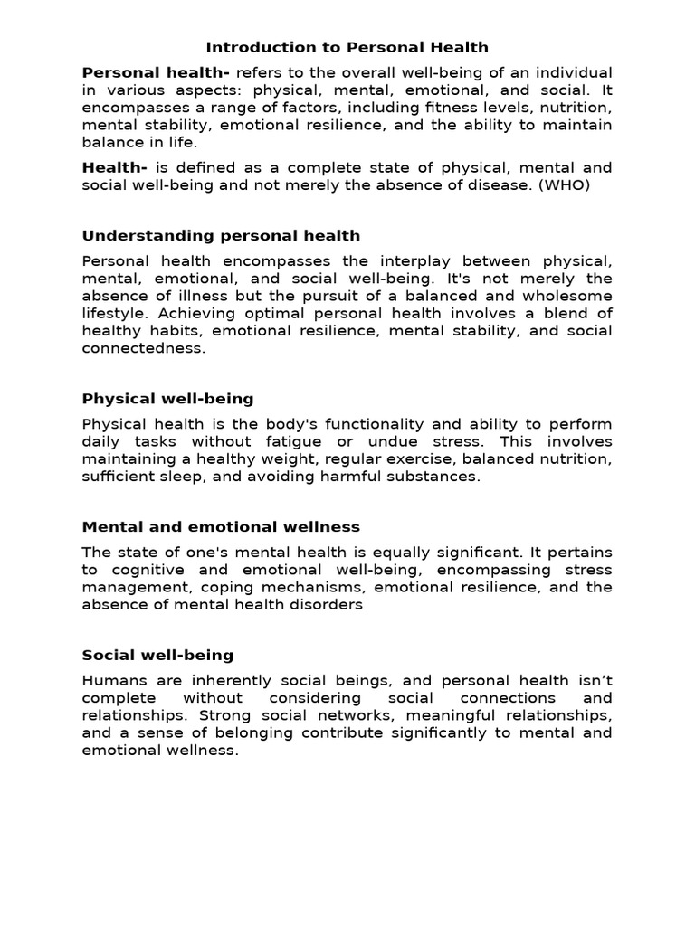 Introduction to Personal Health | PDF