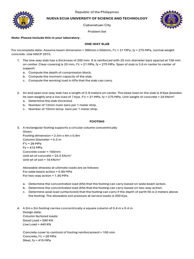 One Way Slab Spread Footing | PDF | Beam (Structure) | Column