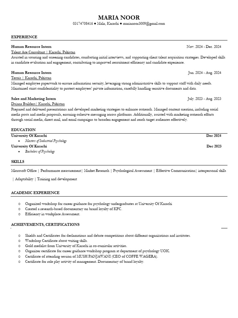 Maria Resume MN | PDF | Human Resource Management | Social Psychology