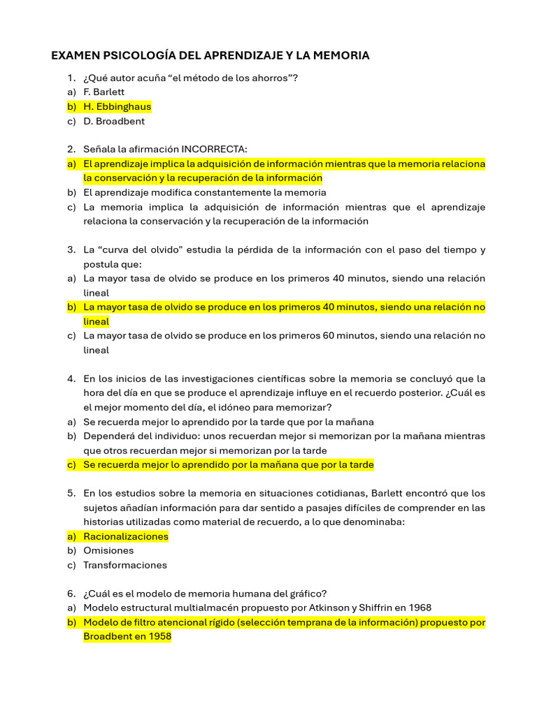 Psico. Examen 2425 | PDF | Memoria | Amnesia
