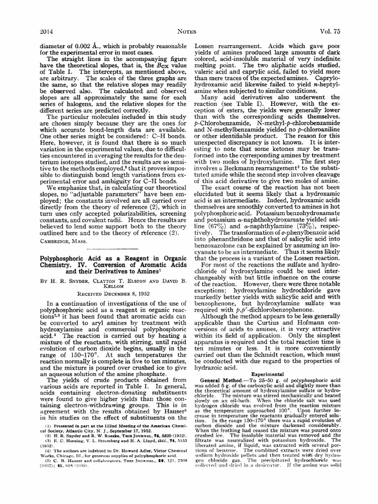 Polyphosphoric Acid As A Reagent in Organic Chemistry. IV. Conversion ...