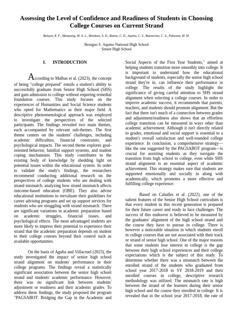 HUMSS Students' Confidence in Course Choices | PDF | Behavioural Sciences | Cognition