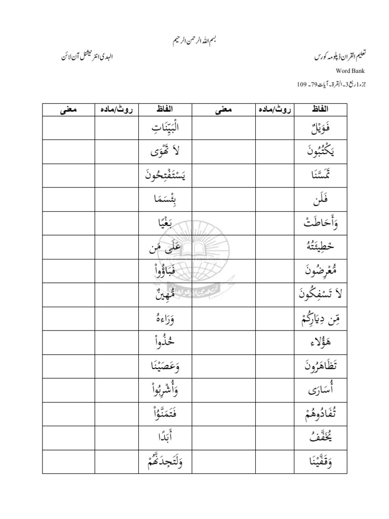TQD9 Word Bank Juz 1 - Rub 3 | PDF