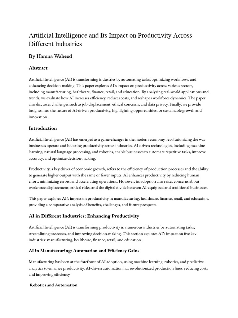 Artificial Intelligence and Its Impact On Productivity Across Different Industries | PDF ...