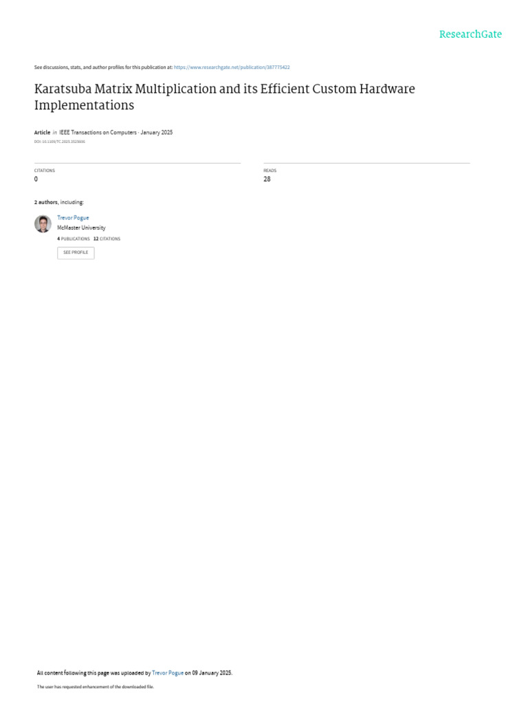 2. Karatsuba Matrix Multiplication and Its Efficient Custom Hardware ...