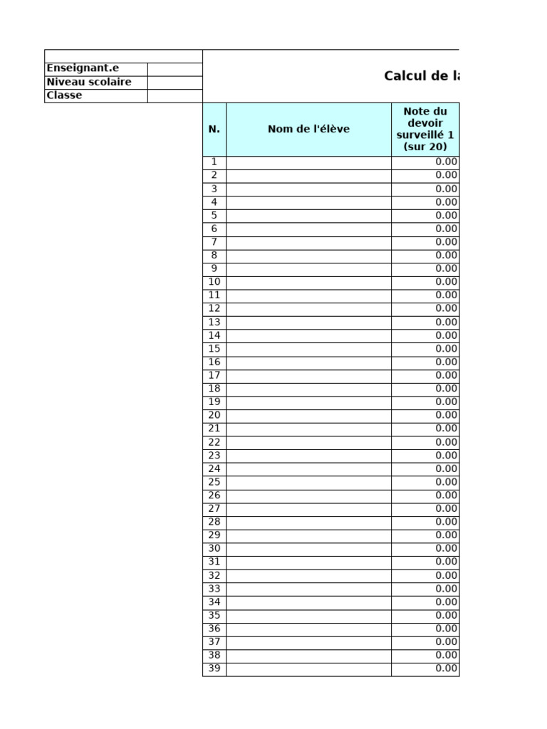 Calcul de La Moyenne Générale Du 1er Semestre - Français | PDF