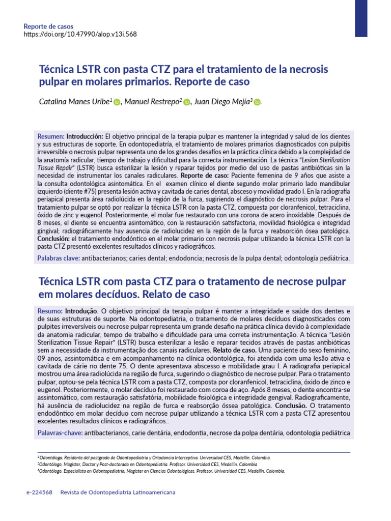 Técnica LSTR en Molares Primarios | PDF | Inflamación | Medicina