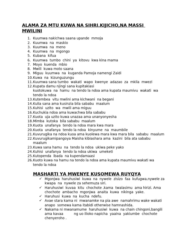 Hizi Ndizo Alama Za Mtu Kuwa Na Jinn Mwilini---2 | PDF