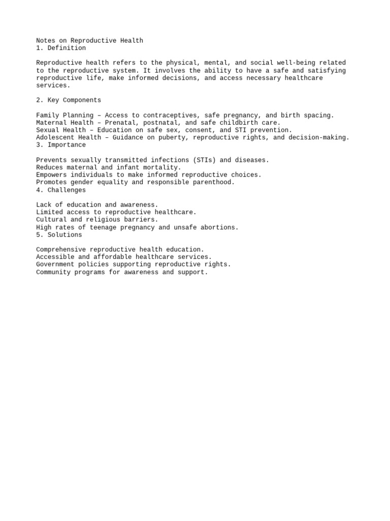 Reproductive Health Notes | PDF