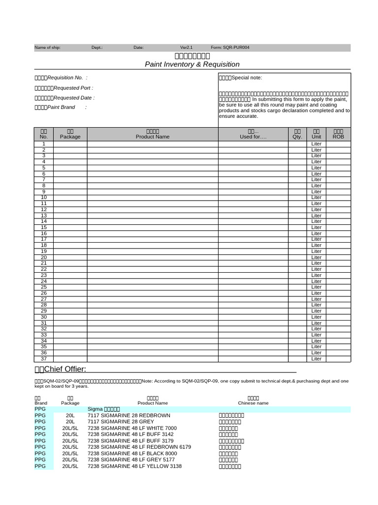 Paint Inventory and Requisition Form | PDF