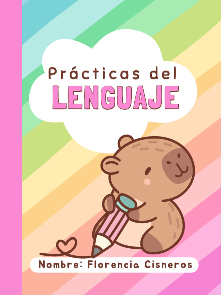 Portada de Cuaderno Escolar Lenguajes Infantil Capibara Arcoíris | PDF
