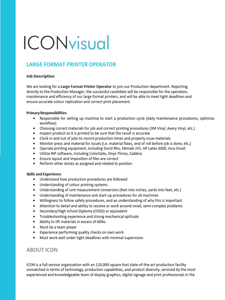 Icon Visual Large Format Print Operator | PDF | Business
