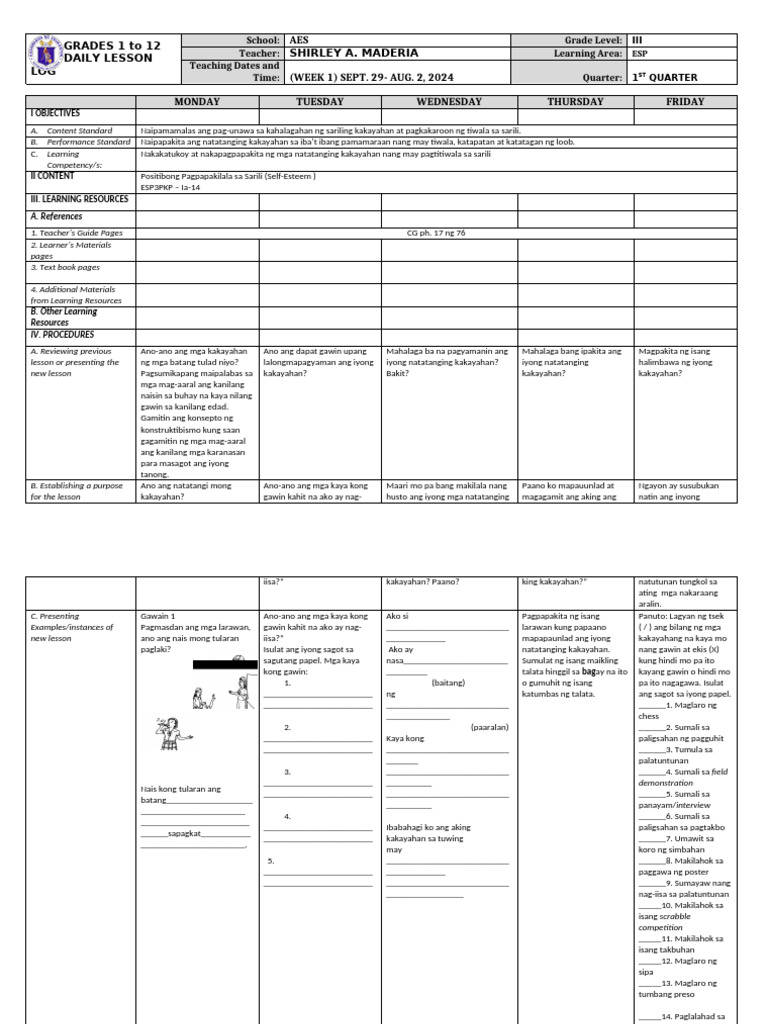 DLL - Esp 3 - Q1 - W1 | PDF