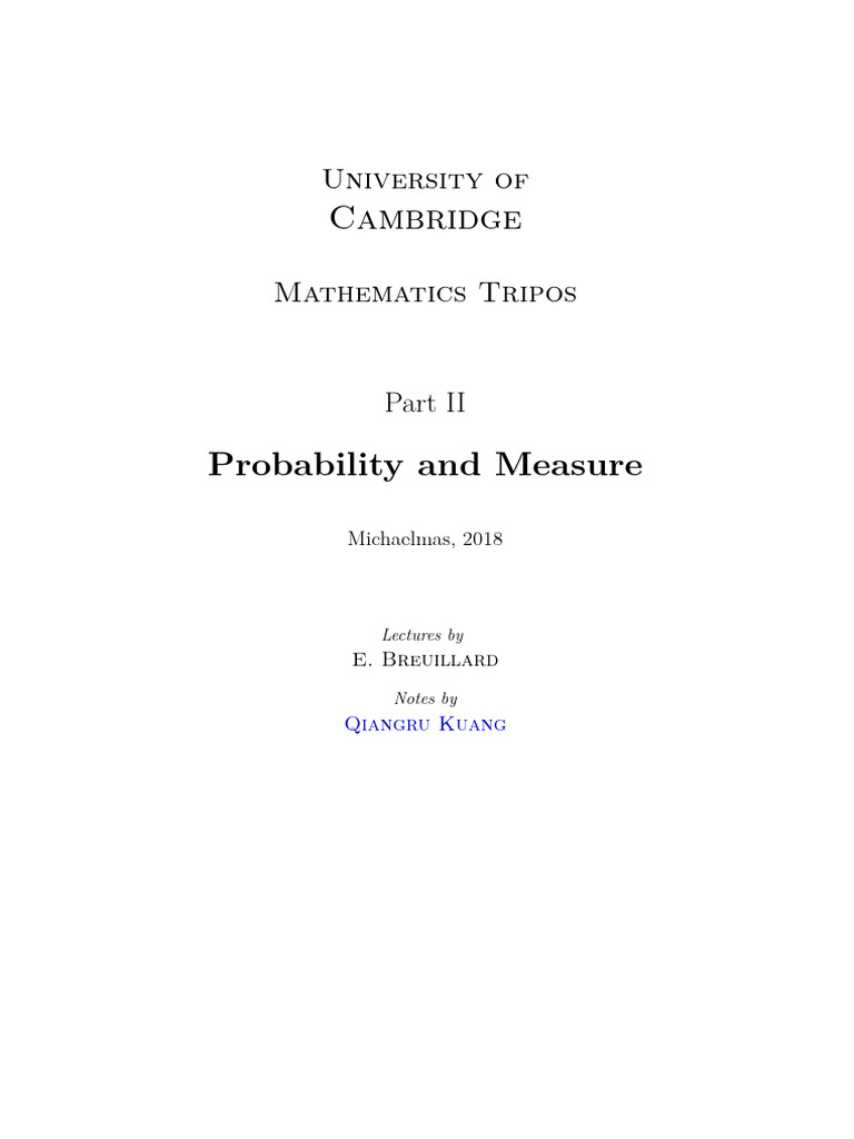 II Probability and Measure | PDF | Measure (Mathematics) | Mathematical Concepts