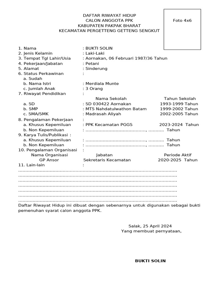 Daftar Riwayat Hidup PPK | PDF