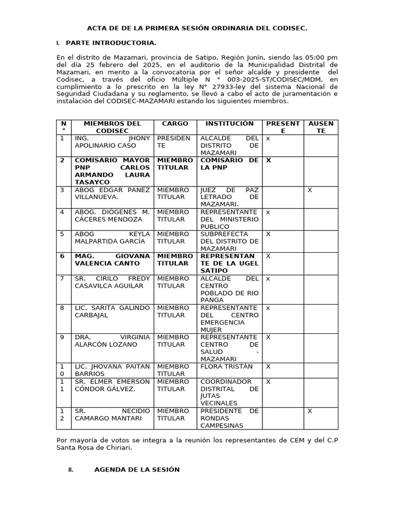 Acta de de La Primera Sesión Ordinaria Del Codisec | PDF | Enfermedades e infecciones de ...