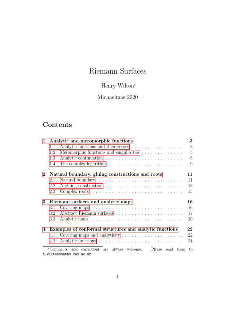 II Riemann Surfaces Notes Henry Wilton | PDF | Function (Mathematics ...