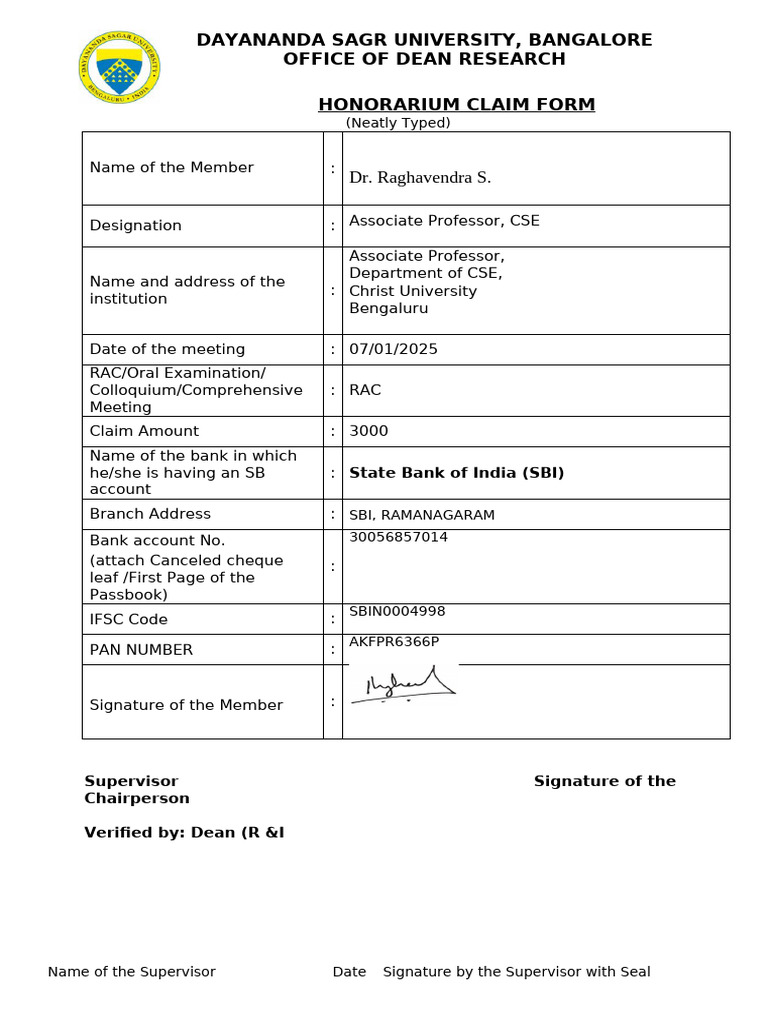 Honorarium Claim Form | PDF