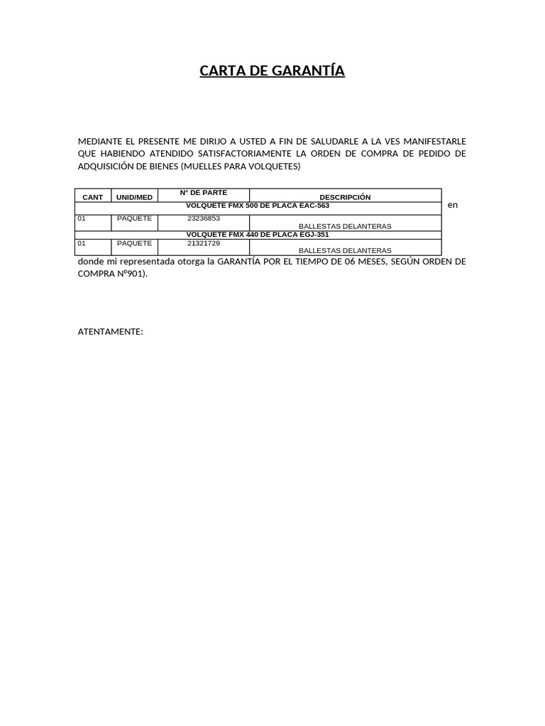 Carta de Garantía | PDF