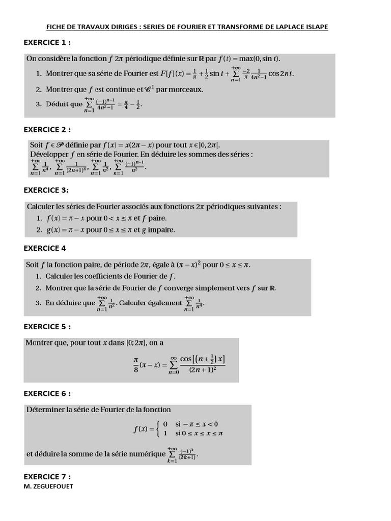 Fourier Series and Laplace Transform Exercises | PDF
