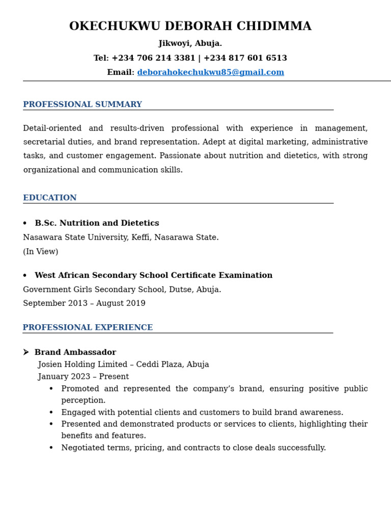 Deborah Chdinma CV | PDF | Marketing | Digital Marketing