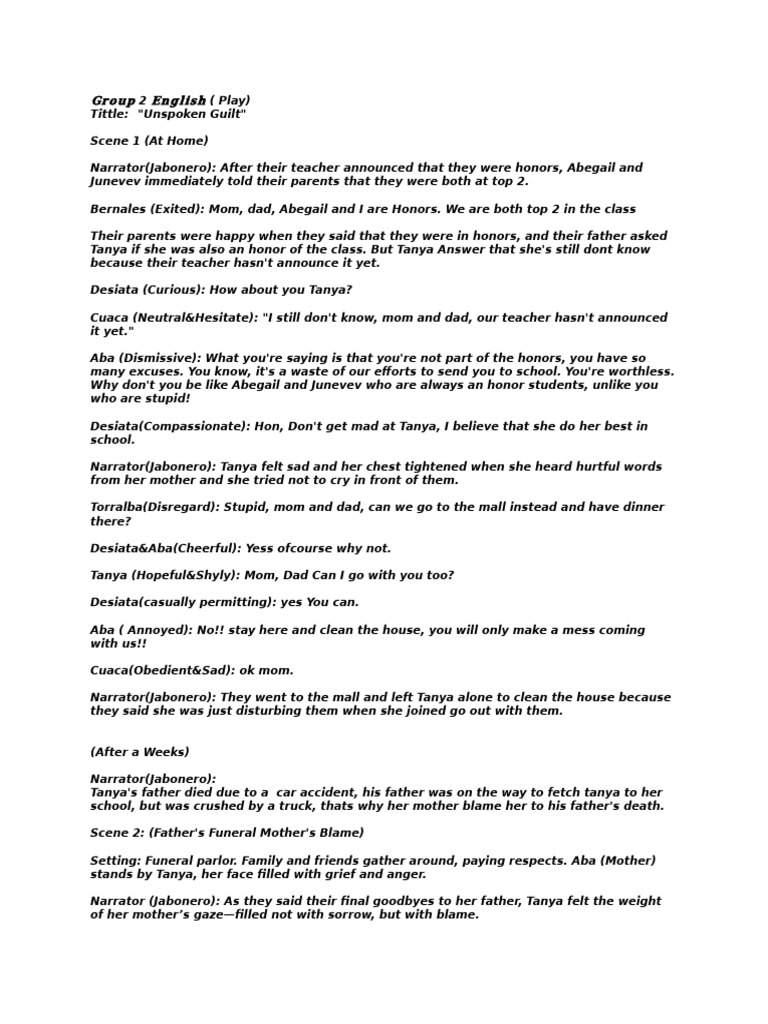 English G2 (The Unspoken Guilt) | PDF