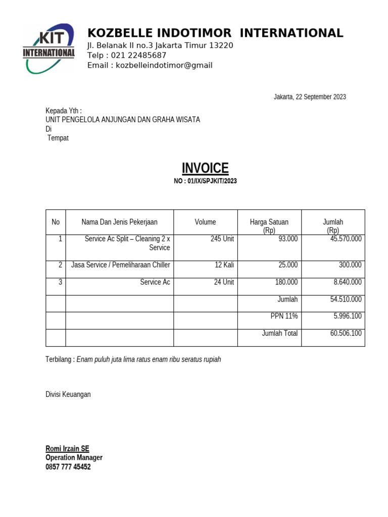Invoice Unit Pengelola Dan Graha Wisata | PDF