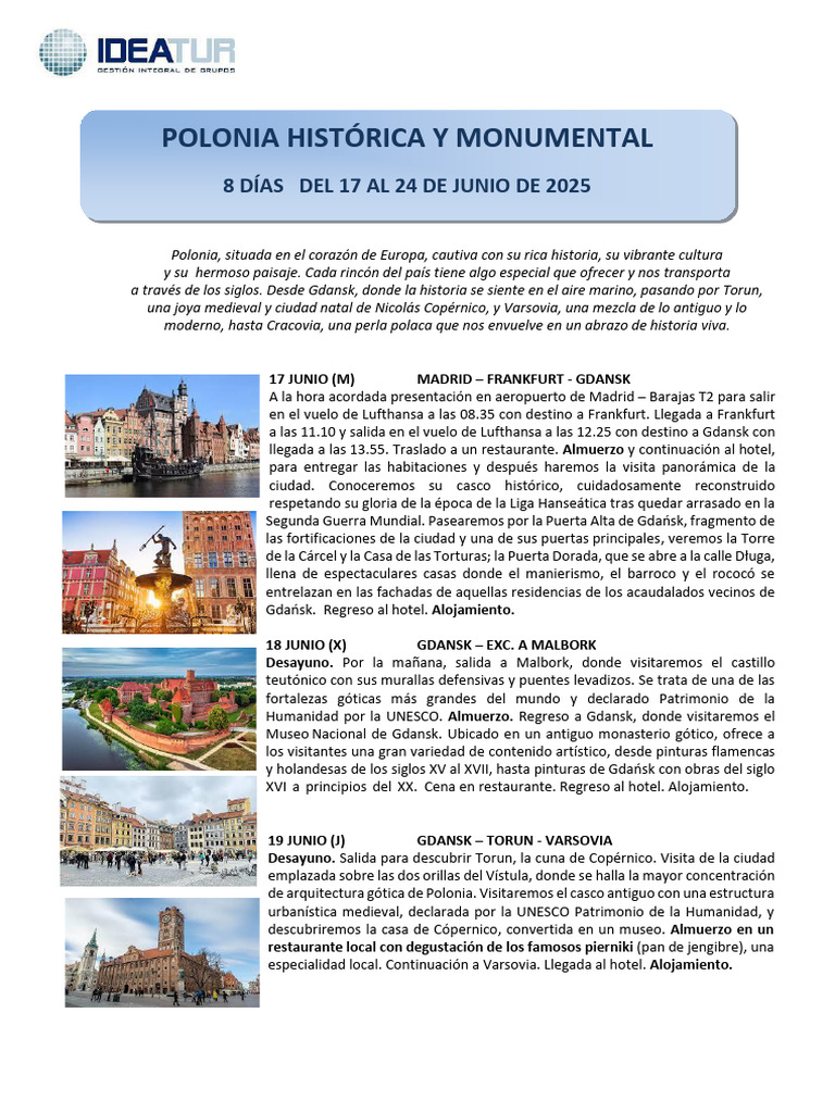 Viaje Cultural - Polonia Histórica y Monumental 8 Días | PDF | Varsovia ...