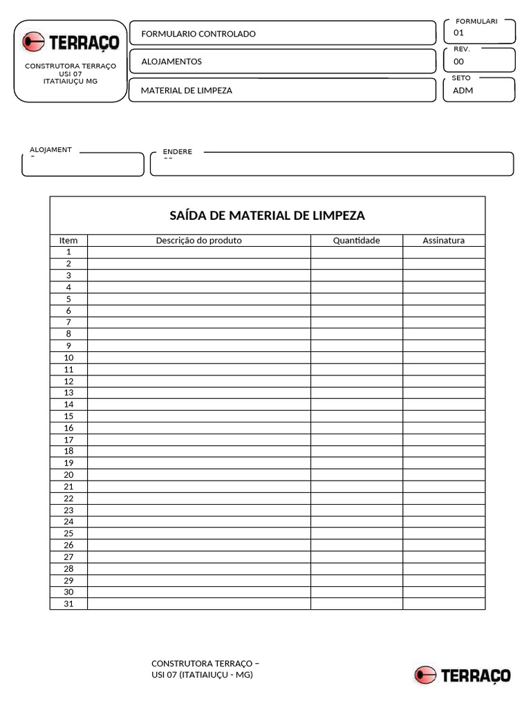 FORM. 01 CONTROLE-SAÍDA DE MATERIAL | PDF
