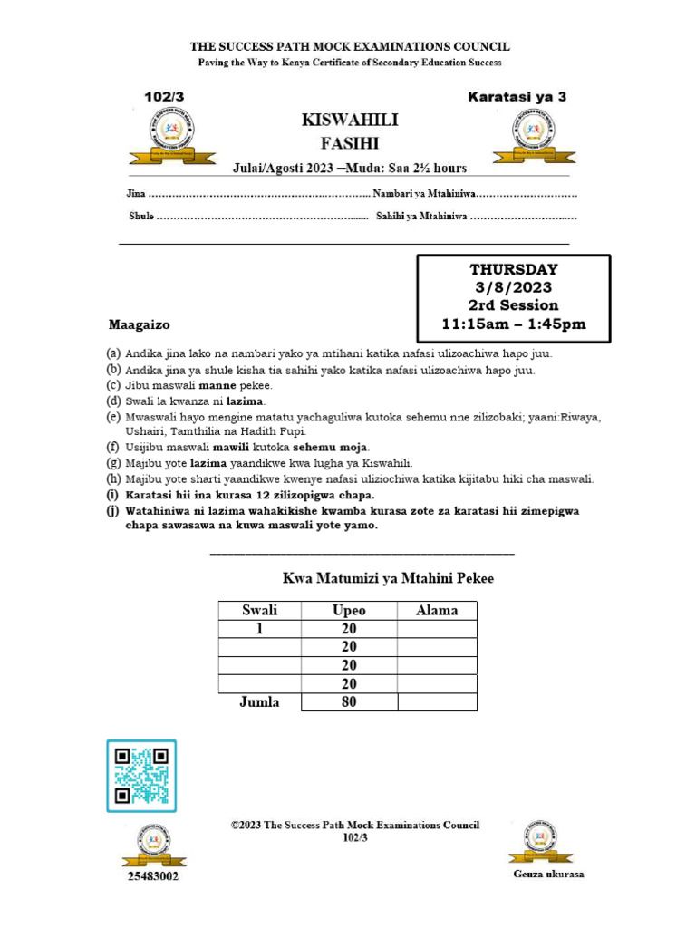 Kisw PP3 Q Success Path Mock 2023 | PDF