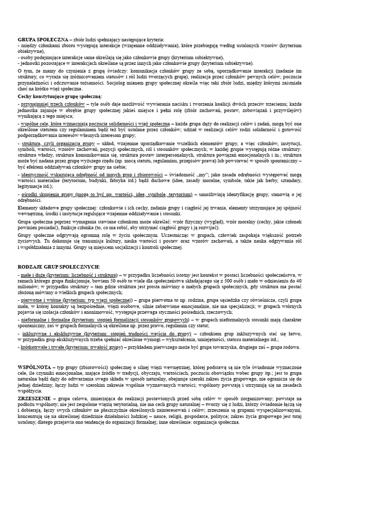 Socjologia Ogólna 3 - Zbiorowości (Grupa Społeczna) | PDF