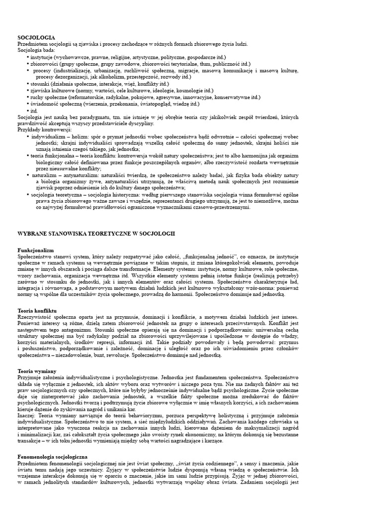 Socjologia Ogã Lna 4 - Dziedzina I Teorie | PDF