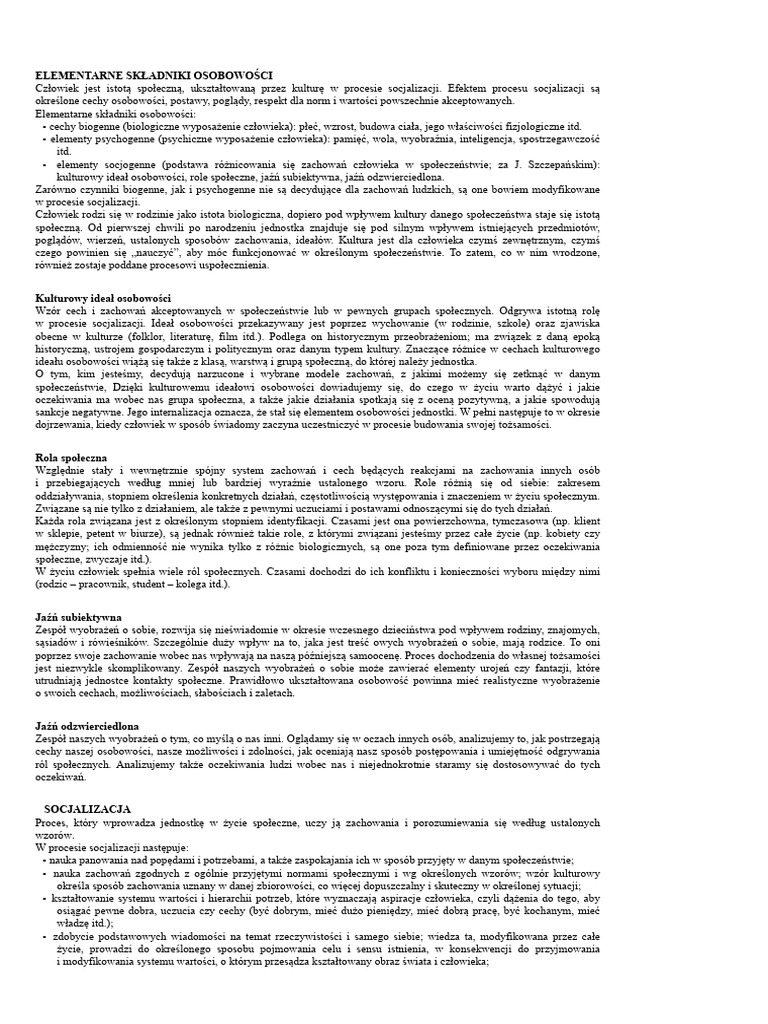 Socjologia Ogólna 1 - Jednostka I Społeczeństwo | PDF