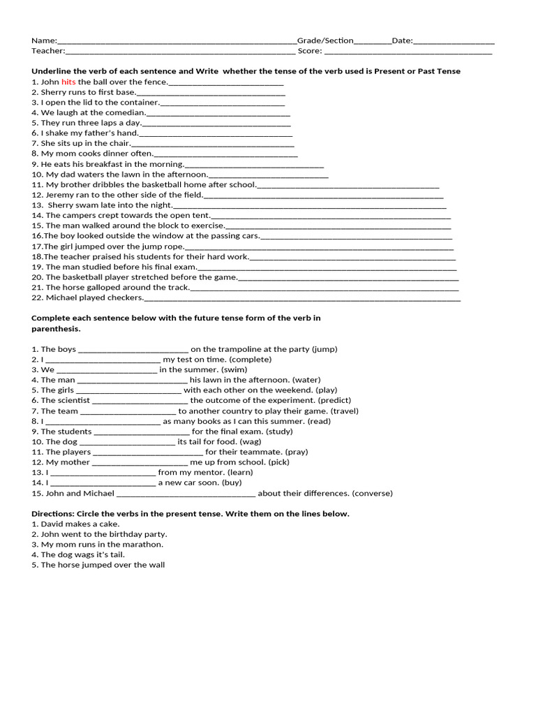 Verb Tense Identification Worksheet | PDF | Linguistics | Grammar