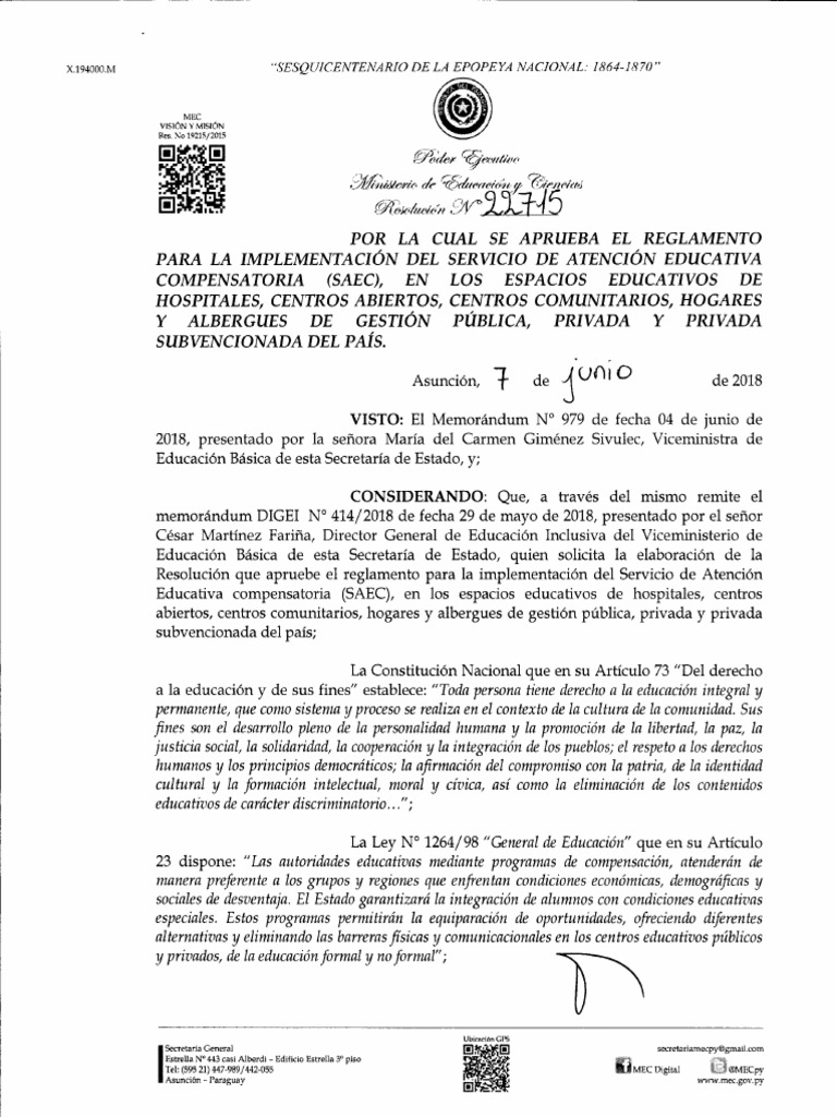 Resolución 22715 Reglamento Implementación SAEC | PDF