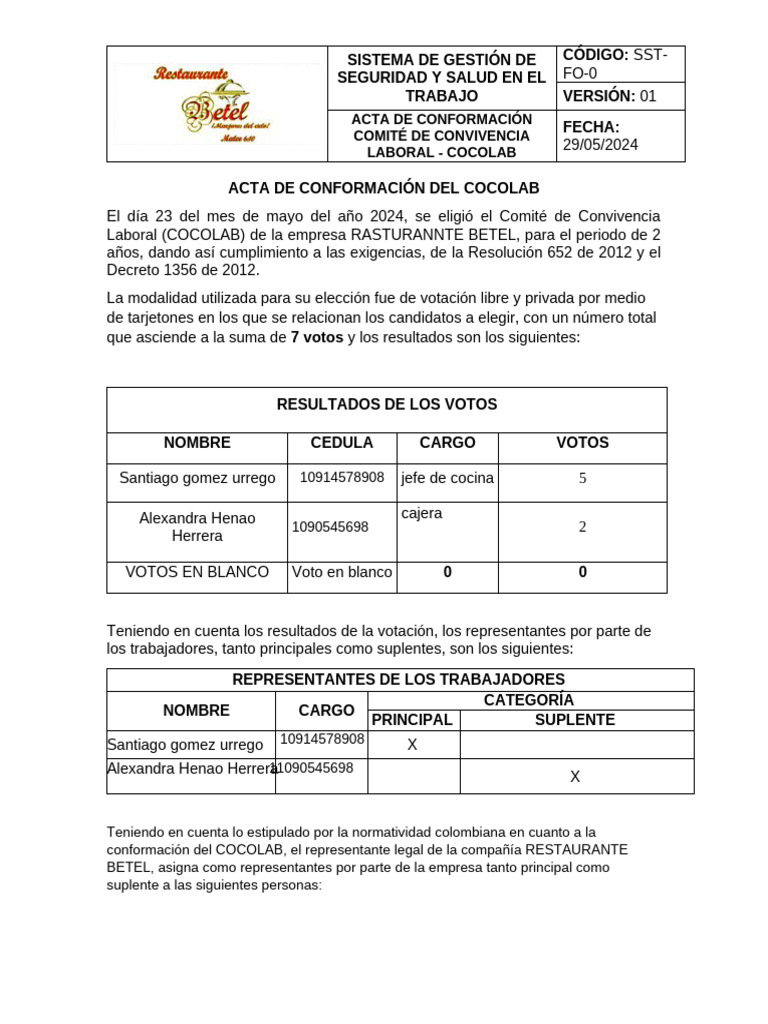 Acta de Conformación Del Cocolab | PDF | Gobierno | Elecciones