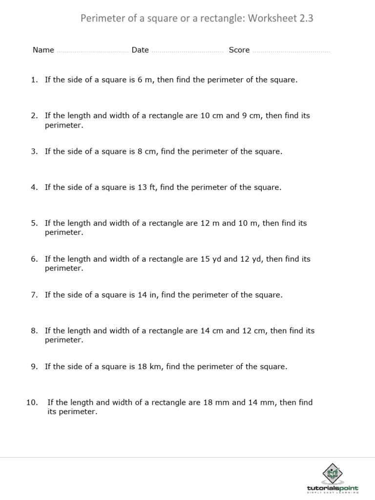 Perimeter Worksheet for Squares & Rectangles | PDF