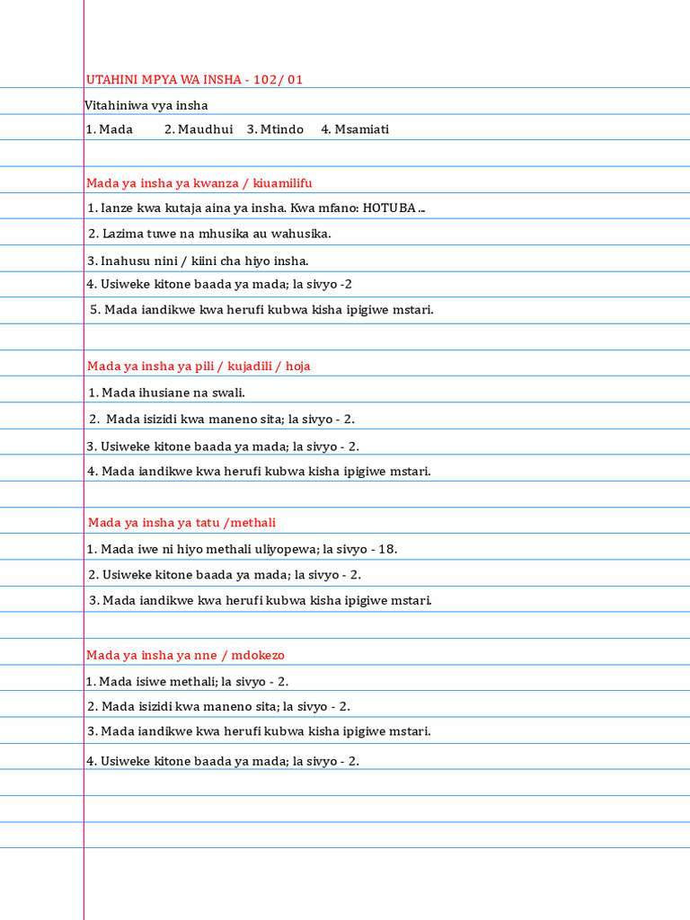 UTAHINI WA INSHA - Annotated | PDF