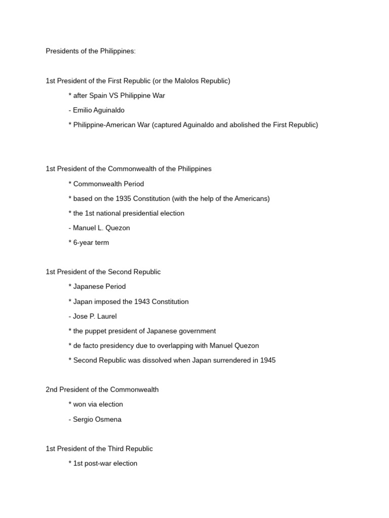 Overview of Philippine Presidents | PDF | President Of The Philippines ...