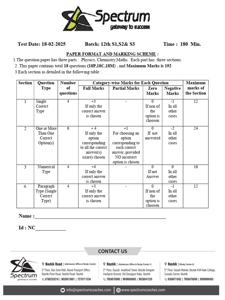 12th S123 ADVANCE TEST 18-02-2025 | PDF | Chirality (Chemistry) | Isomer