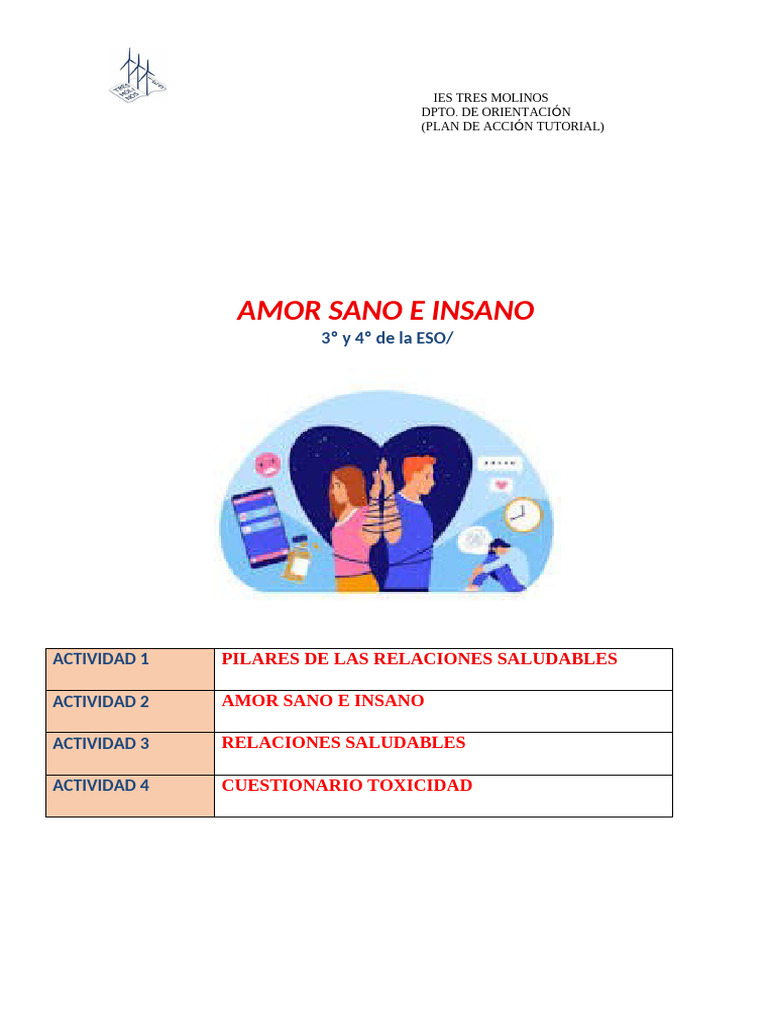Actividad Amor Sano e Insano Ies Tres Molinos 25 3-4 Eso | PDF | Amor | Intimidación