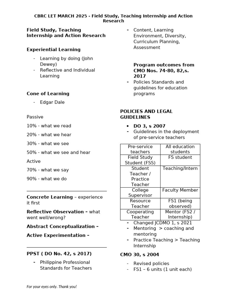 Field Study and Teaching Internship Guide | PDF | Classroom Management ...