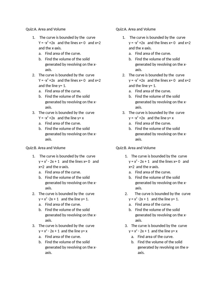 Area and Volume Calculations Quiz | PDF | Analytic Geometry | Geometry