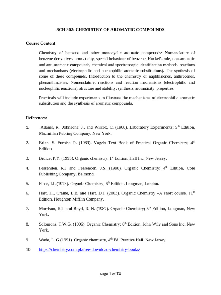SCH 302 Notes (Current) 15 June 2024 | PDF | Aromaticity | Chemical ...