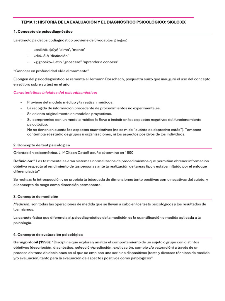 Tema 1 Evaluacion y Diagnostico | PDF | Sicología | Evaluacion psicologica