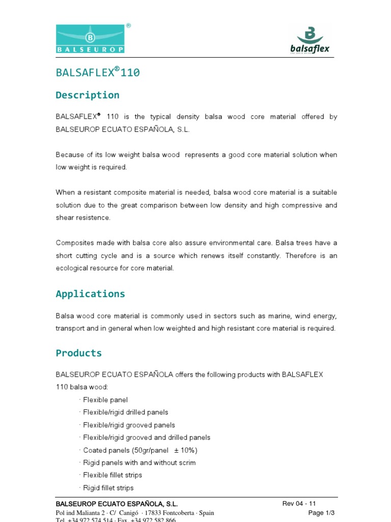 Balsa Flex 110 | PDF | Ultimate Tensile Strength | Strength Of Materials